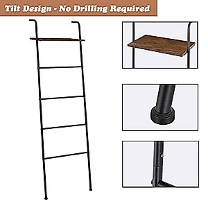 LIANTRAL Blanket Ladder, Towel Ladder for Bathroom, Wall Leaning Towel Ladder Blanket Holder Rack with Wood Shelf for Living Room Bathroom, Decorative Ladder for Blankets (5-Tiers, Black)
