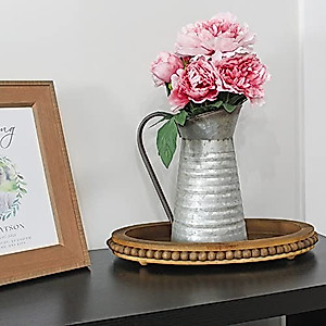 AuldHome Wood Beaded Tray (Stained Wood), Decorative Farmhouse Style Oval Wooden Tray