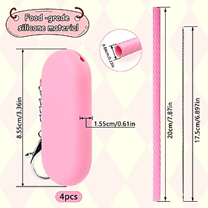 4 Set Reusable Straws Silicone Drinking Straws with Cleaning Brush and Case Portable Reusable Straws for Cold or Hot Drinks Picnic Party Travel Outdoors