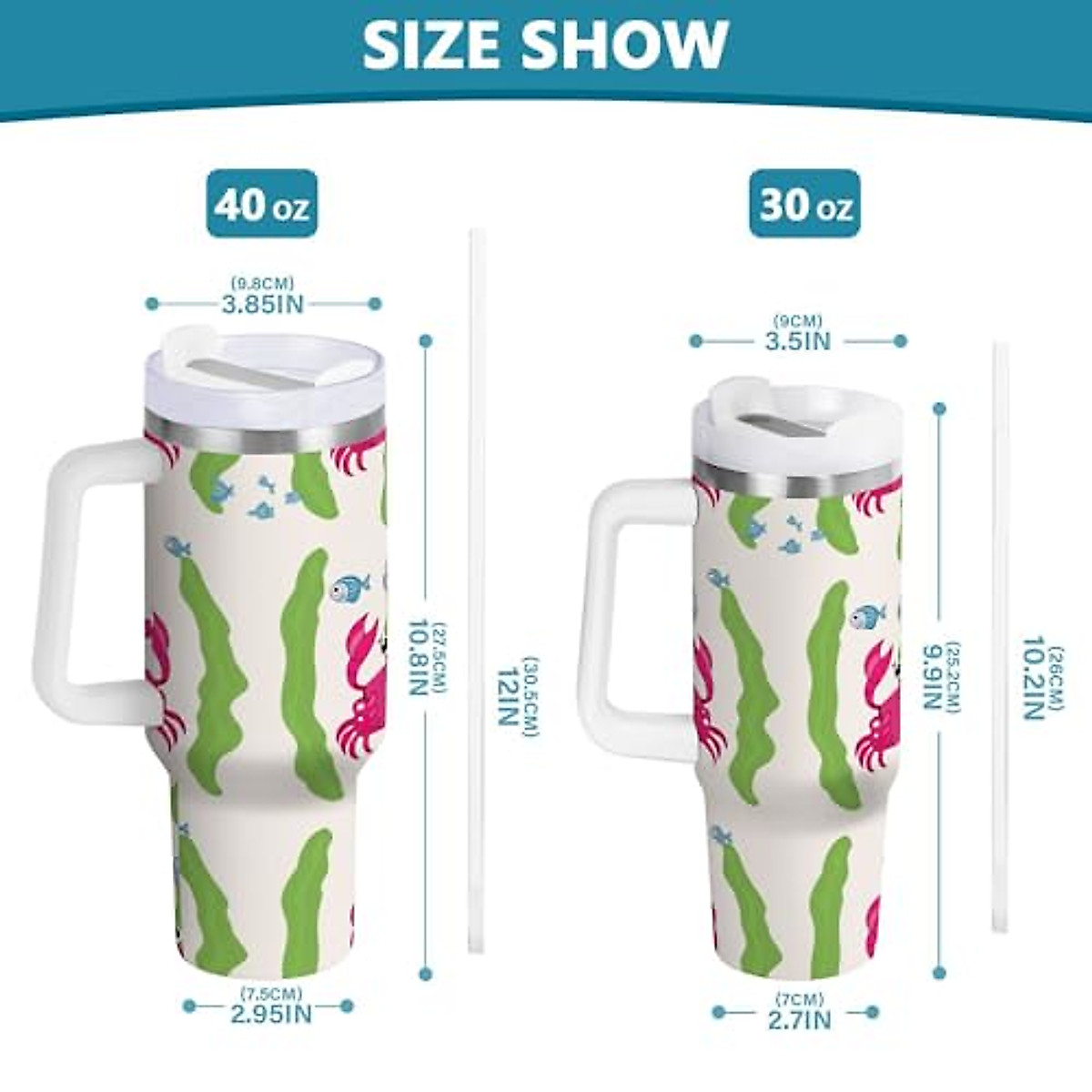 RPLIFE Cute Pink Crabs 40 Oz Tumbler with Handle and Straw, 30 Oz Tumbler, Tumbler for Men