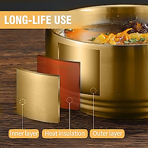 MDEOOSKY 2PCS 304 Stainless Steel Rice Bowls, Gold Metal Bowl with Lid, Double Layer Anti Scalding Bowl, Rice Bowls Soup Bowl Salad Bowl Noodle Bowl for Korean Kitchen Restaurant, 4.92 inch
