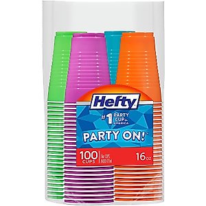 Hefty Party Cup Variety Pack, Disposable Plastic Party Cups, Easy Grip & Durable, Assorted Color Cup Variety Pack, 16-Ounce Cups, 100 CT Per Pack (Pack of 1)