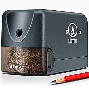 AFMAT Electric Pencil Sharpener Heavy Duty, Classroom Pencil Sharpener Plug in for 6.5-8mm No.2/Colored Pencils, UL Listed Professional Pencil Sharpener w/Stronger Helical Blade, Premium Gray