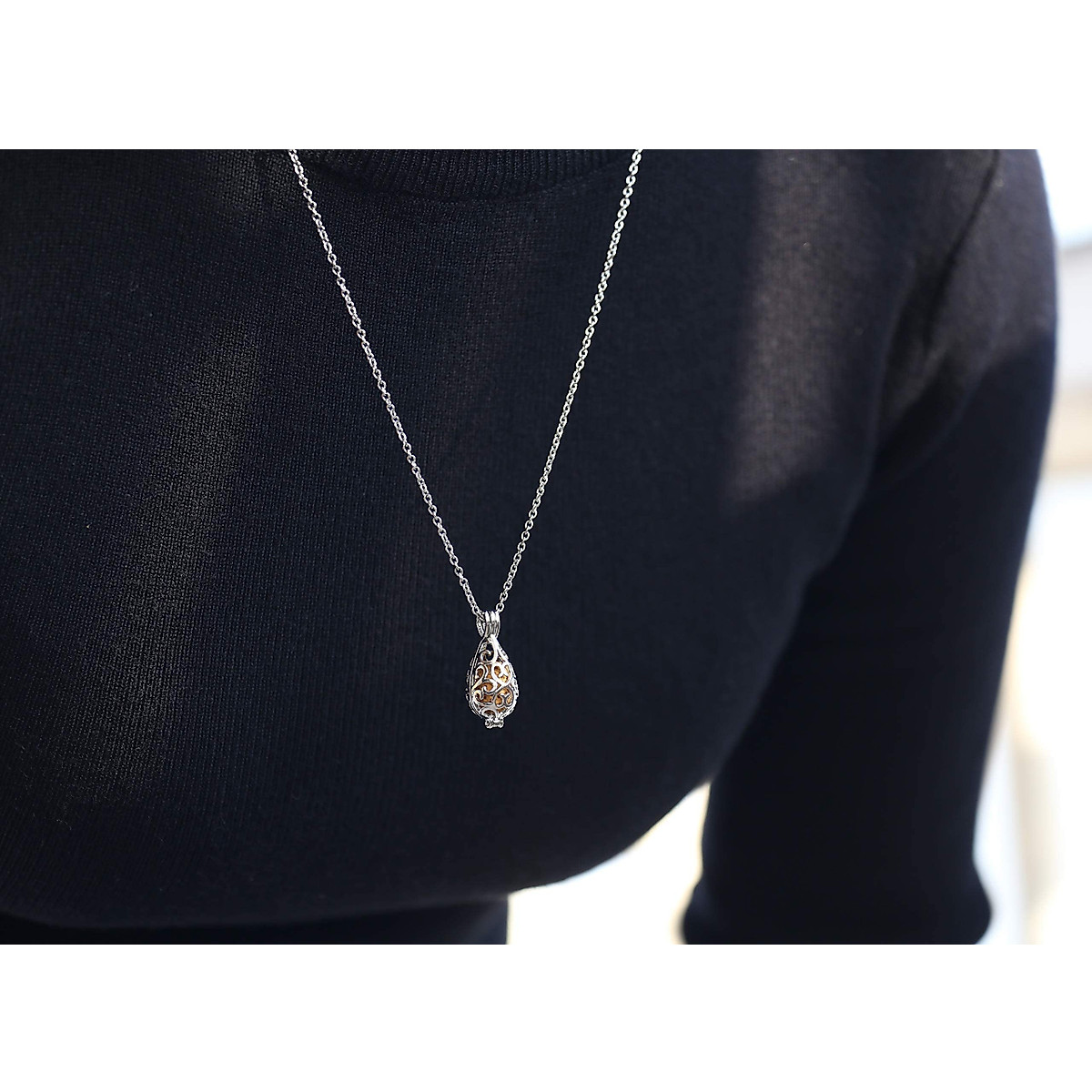 Fanmlilfe HEDQFM 2 PCS Essential Oil Diffuser Necklace with a Gift Box,Hollow Ball and Teardrop Aromatherapy Pendant Locket Necklace with Adjustable Chain and Colored Lava Stone for Women