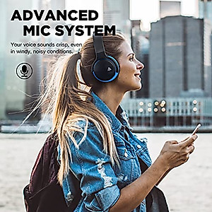 E7 Active Noise Cancelling Headphones, Over-Ear Bluetooth Headphones, Wireless Headphones with Built-in Microphones, Clear Calls, Comfortable Ear Cups, 20H Playtime for Travel, Work (Black&Blue)