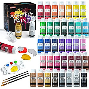Shuttle Art Acrylic Paint Set, 36 Colors Acrylic Paint (2oz/Bottle) with Brushes & Palette, Rich Pigments Non-toxic Paint for Artists Kids & Adults, Art Supplies for Canvas Rock Ceramic Wood Painting