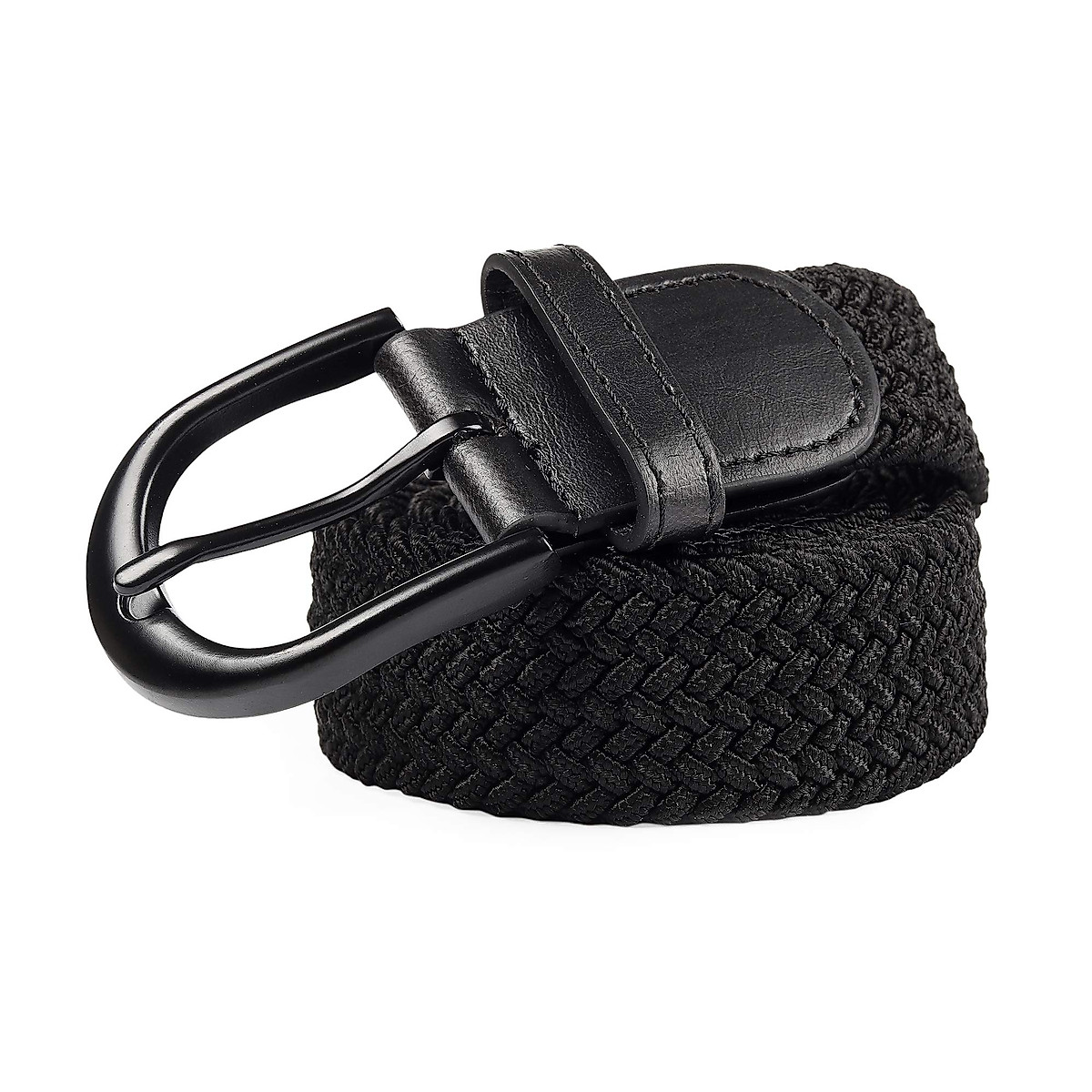 Mile High Life | Braided Stretch Elastic Belts | Pin Oval Solid Black Belt Buckle | PU Loop End Tip Men/Women/Junior