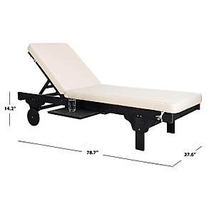 SAFAVIEH Outdoor Collection Newport Black/ Beige Cushion Built-in Side Table Adjustable Chaise Lounge Chair