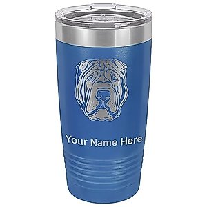 LaserGram 20oz Vacuum Insulated Tumbler Mug, Shar Pei, Personalized Engraving Included (Dark Blue)
