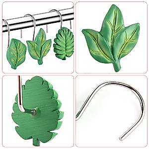 EVOOKA 12PCS Leaves Shower Curtain Hooks, Green Plant Leaf Metal rustproof Cute Shower Curtain Rings Bathroom Decoration for Home Bathroom Bedroom Living Room