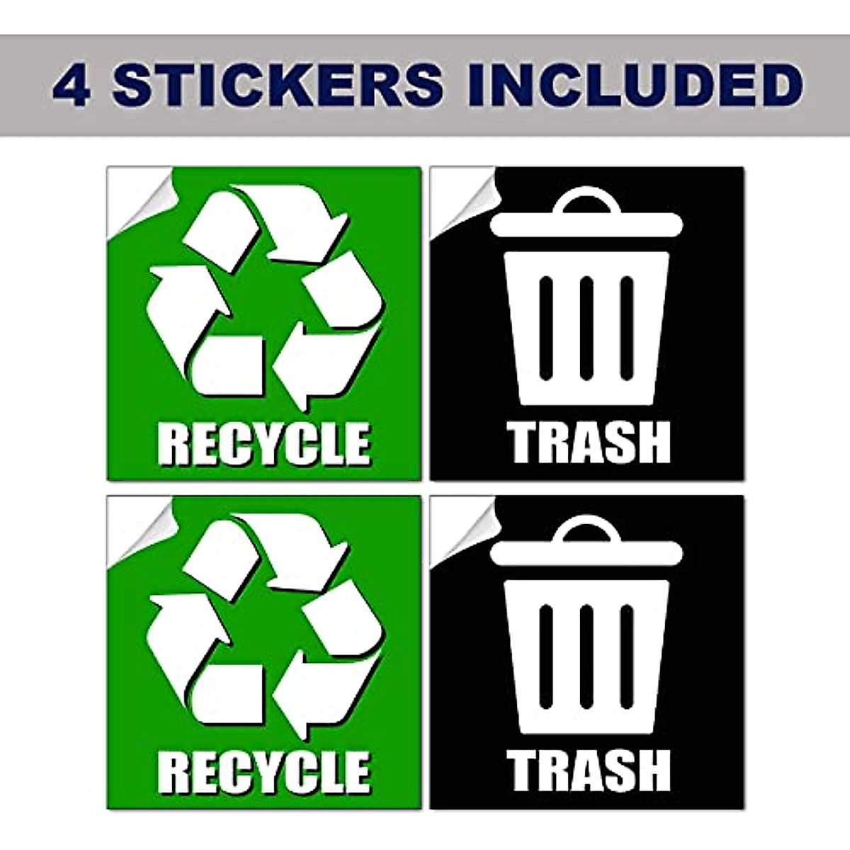Trash and Recycling Stickers - 4" х 4" Recycle and Trash Stickers - Pack of 4 - Trash and Recycle Stickers - Waste Management Sticker - Trash Recycle Stickers - Recycling Stickers for Trash Can