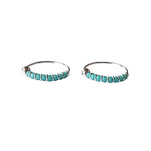 Handmade Silver Pair Small 12MM Beaded Hoop Earrings, 925 Sterling Silver, Thin 22Gauge Turquoise Color Beads Hoops for women, By Miya Jewelry Creations