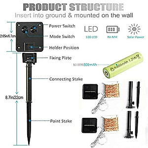 LiyuanQ Solar String Lights, 2 Pack 100 LED Solar Fairy Lights 33 Feet 8 Modes Copper Wire Lights Waterproof Outdoor String Lights for Garden Patio Gate Yard Party Wedding Indoor Bedroom Warm White