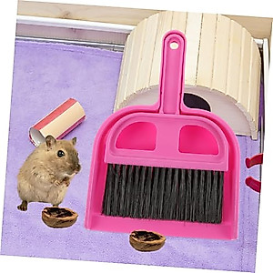 CONGARTENO 1 Set Pet Cleaning Tool Push Broom Brooms Dustpan Hamster Poop Scooper Starter Block Mini Broom Lint Dust Pan and Hand Broom Floor Squeegee Broom Handle Pig Dog Rosy Plastic