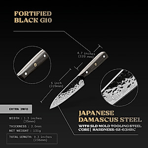 The Cooking Guild - Petty Knife - 67 Layers Japanese Damascus Steel - Comfortable G10 Handle - Includes Protective ONYX Sheath - Perfect for Professional Chefs and Home Cooks