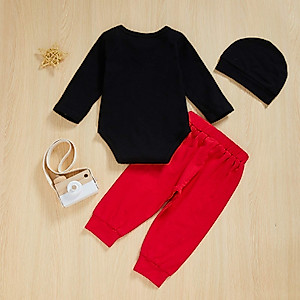 GRNSHTS Newborn Baby Boy Valentine's Day Outfits Mama's Boy Long Sleeve Romper+Love Pants+Hat 3Pcs Clothes (Black, 3-6 Months)