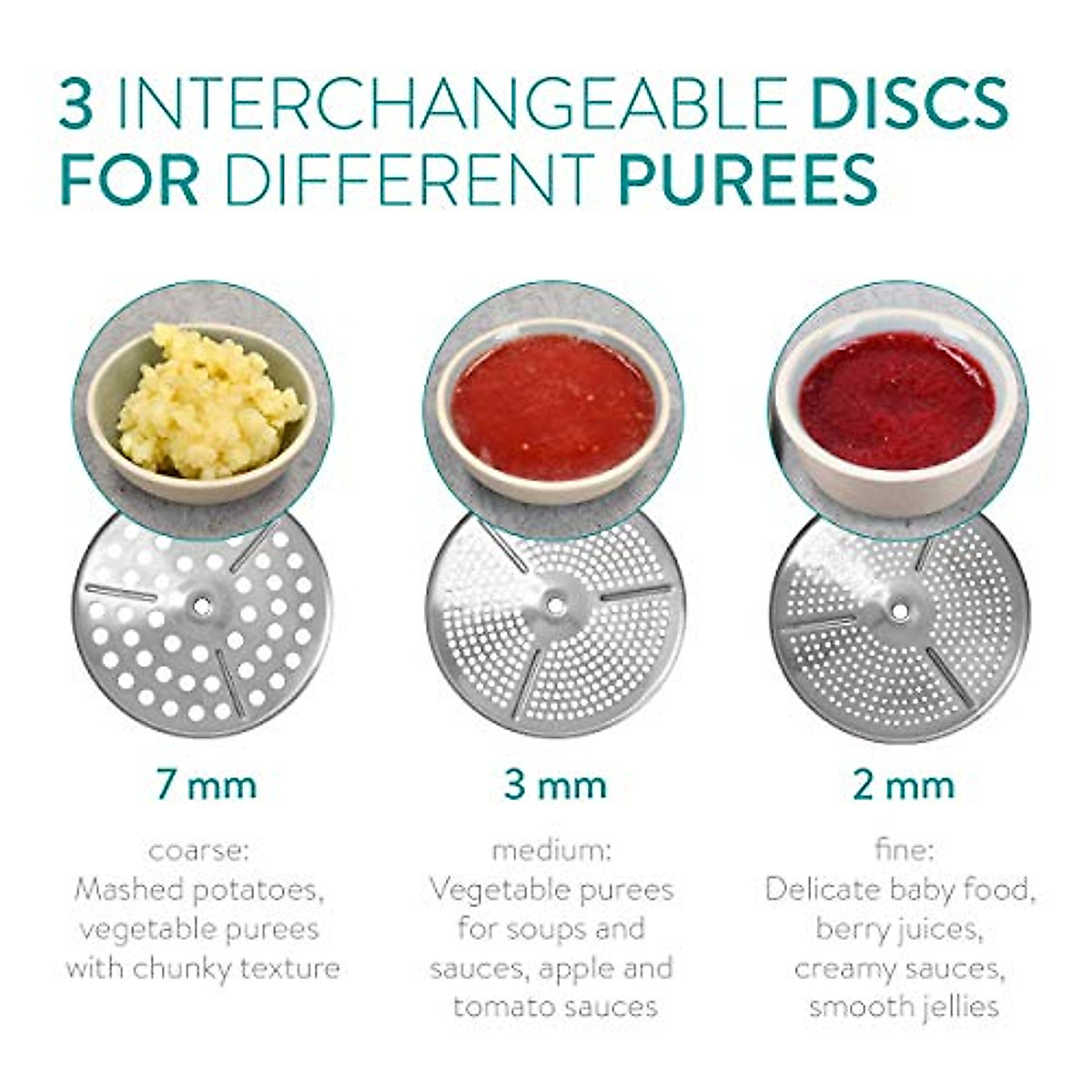 Navaris Stainless Steel Food Mill - Rotary Food Mill Vegetable Strainer Potato Masher Grinder with 3 Milling Discs, 1 Quart Capacity - Dishwasher Safe