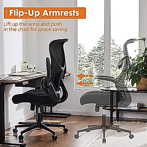 Ergonomic Office Chair, Mid Back Computer Chair with Adjustable Height, Swivel Chair with Flip-Up Arms and Lumbar Support