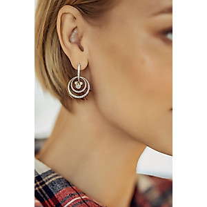 Disney Minnie Mouse Jewelry, Double Hoop Cubic Zirconia Dangle Earrings, Two Tone, Sterling Silver