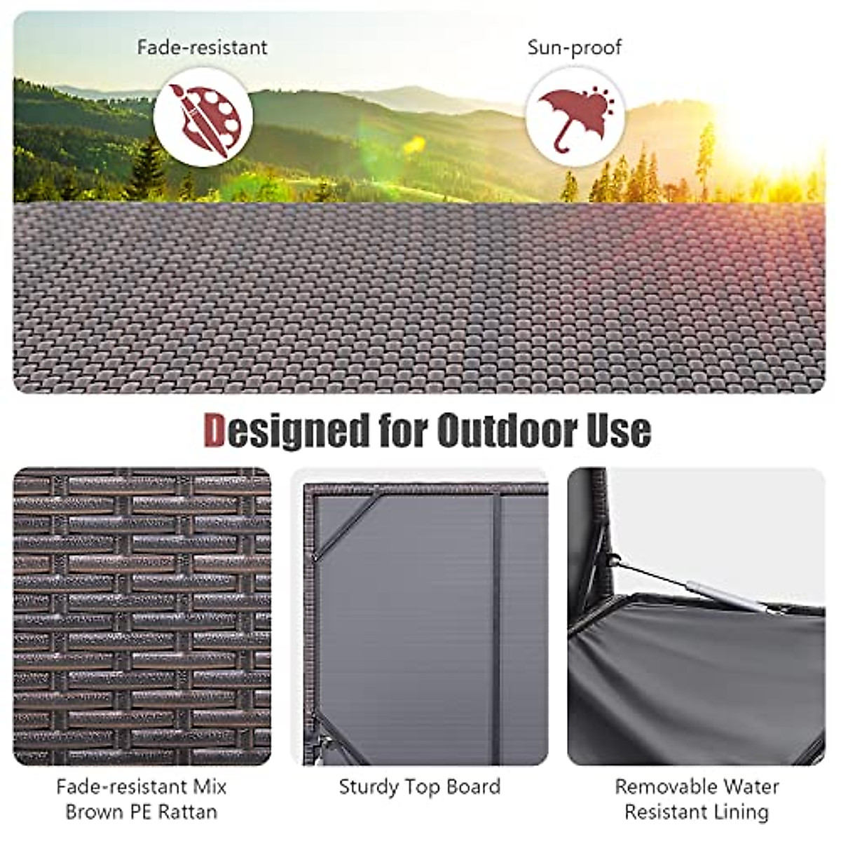 Giantex Outdoor Wicker Storage Box - 50 Gallon PE Rattan Storage Container with Lid, Waterproof Liner, Universal Wheels, Deck Storage for Pillows, Cushions, Gardening Tools, Mix Brown