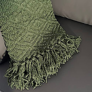 NakedCloud Knit Throw Blanket for Couch, Versatile Super Soft Warm Cozy Chenille Blanket with Tassels for Bed Sofa Chair,Decorative Woven Throw Blanket,Green 60 x 80 inches