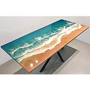 Epoxy Table, Beach View Wooden Epoxy Table, 72" x 36" Inch Natural Effect of Returning Water on Beach Dining Table, Natural Wood Epoxy Eating Table, Resin Table, Piece of Conversation