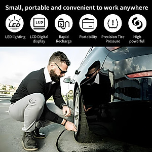 Tire Inflator Portable Air Compressor Air Pump 150 PSI Tire Inflator Accurate Pressure LCD Display with USB Charging LED Light for Motorcycle, Auto, Ball, Bicycle