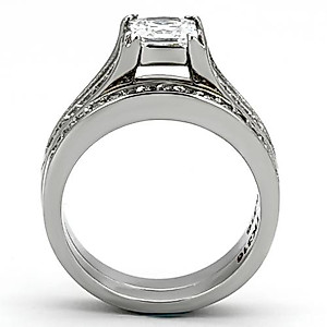 Marimor Jewelry Princess Cut Zirconia Stainless Steel 316 Wedding Ring Band Set Womne's Size 9