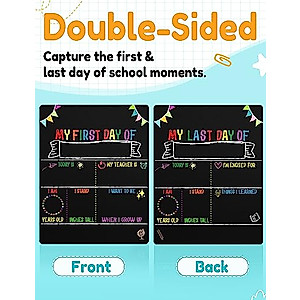 First & Last Day of School Chalkboard Sign (11x14 inches, Double-Sided), My Large Back to School Board, for Kids - Preschool, Kindergarten, 1st Grade Supplies
