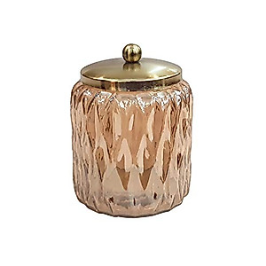 nu steel GLA328C-1 Glacier Collection Glass Finish Trim Bathroom Vanity Countertop Storage Organizer Canister Jar for Cotton Swabs, Rounds, Balls, Makeup Sponges, Bath Salts, Amber Gold