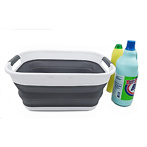Collpasible 4.6 gallon Washing Tub - Toys container, water capacity 3.5 gallon (18L Collapsible Laundry Basket (White/Grey))