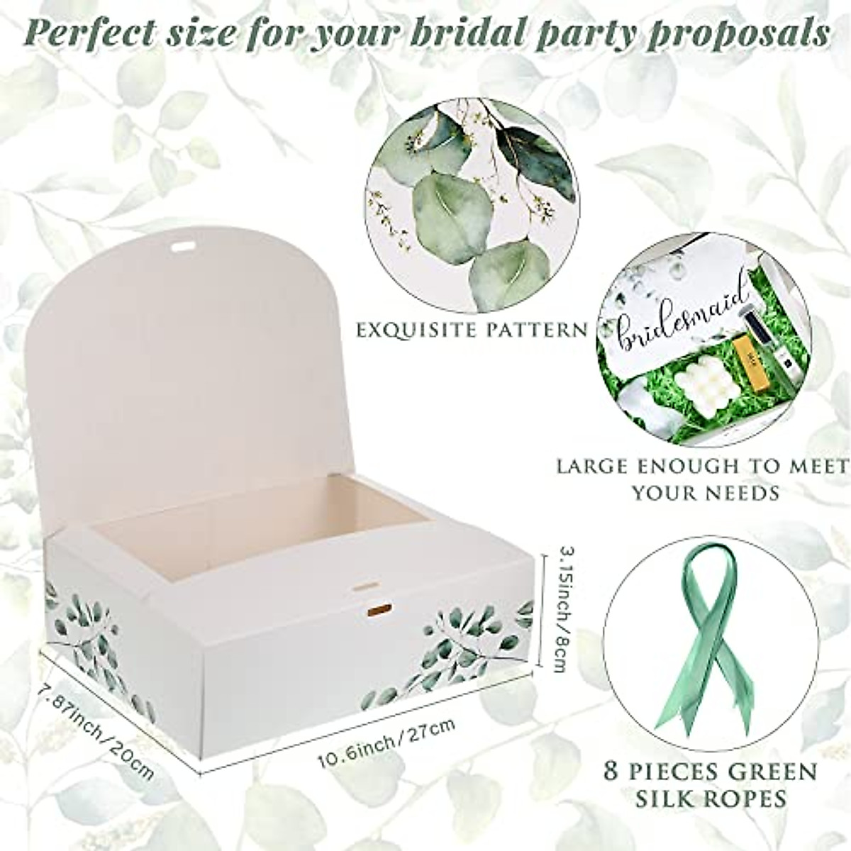 24 Pcs Wedding Themed Supplies Include 8 Bridesmaid Proposal Box 8 Bridesmaid Canvas Makeup Bags Matron of Honor Bag and 8 Hair Scrunchies Bridal Satin Hair Band for Bridal Shower Wedding Party