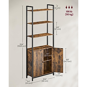 VASAGLE 6-Tier Bookshelf, Tall Bookcase with Door, Steel Frame, Adjustable Shelves, 9.4 x 23.6 x 62.8 Inches, Living Room Bedroom, Rustic Brown and Ink Black ULLS133K01