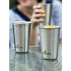 #1 Premium Stainless Steel Cups 16 oz/ 475ml Pint Cup Tumbler (4 Pack) by Greens Steel - Premium Metal Cups - Stackable Durable Cup