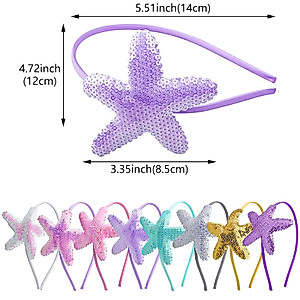 Aswewamt 8 Pcs Starfish Headbands Sequin Glitter Sea Star Hair Band Sparkling Hair Hoop Cute Headpiece Accessories for Women Girls Seaside Birthday Christmas Party