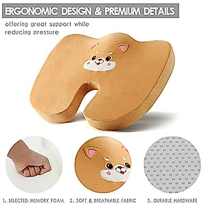microzo Memory Foam Seat Cushion, Cute Animal Chair Cushion for Office Desk Chair, Non-Slip Chair Pad for Car Seat, Tailbone Pain Relief Cushion for Orthopedic Back Pain Sciatica (Cat)