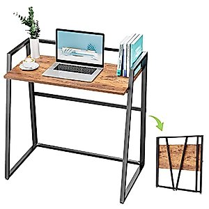 DESIGNA Folding Computer Desk, 33 inch Student Desk Folding, Writing Desk for Home Office, Fold Up Gaming Desk Wood Small Office Table for Teen Working & Crafting, Archaize Brown