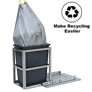 ONG Undermount trash bin pull out trash can under cabinet,Sliding Pull-Out Kitchen under Mount Waste Containers, Trash Bins Recycling Garbage Can, Heavy-Duty Steel Frame, 32-Quart Kitchen Cabinet Organizer, with Soft-Close Slides, Waste Basket Included