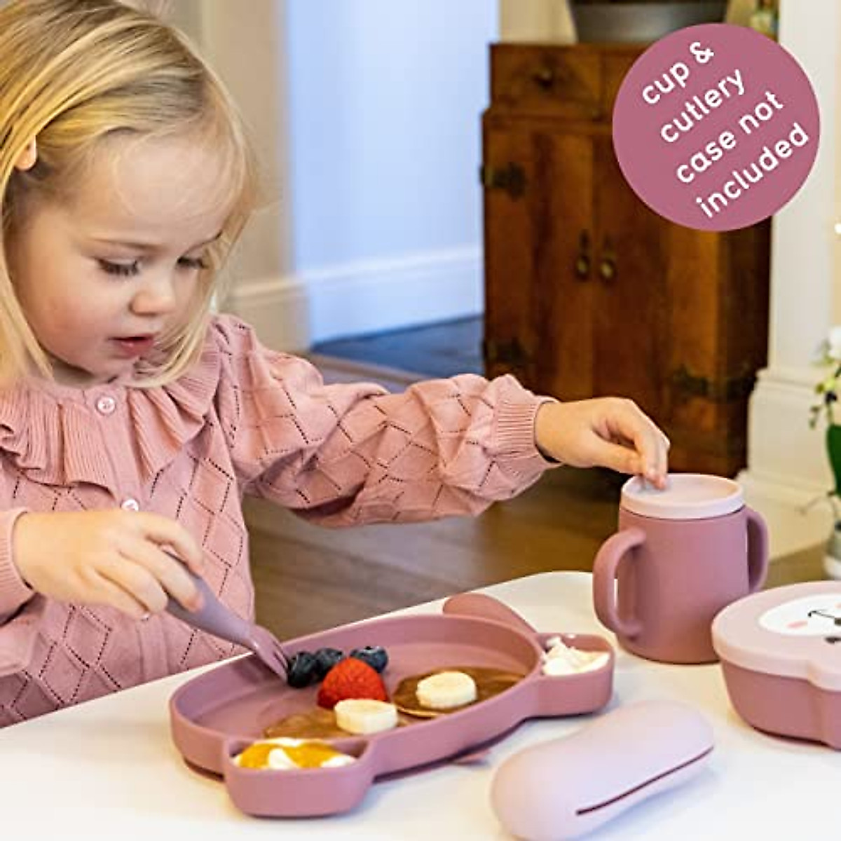 TUM TUM Baby Dinner Set for Weaning, Includes Silicone Suction Plate & Bowl, Baby Cutlery, 6 Months Plus, Dishwasher Safe, BPA Free (Betsy Bear)