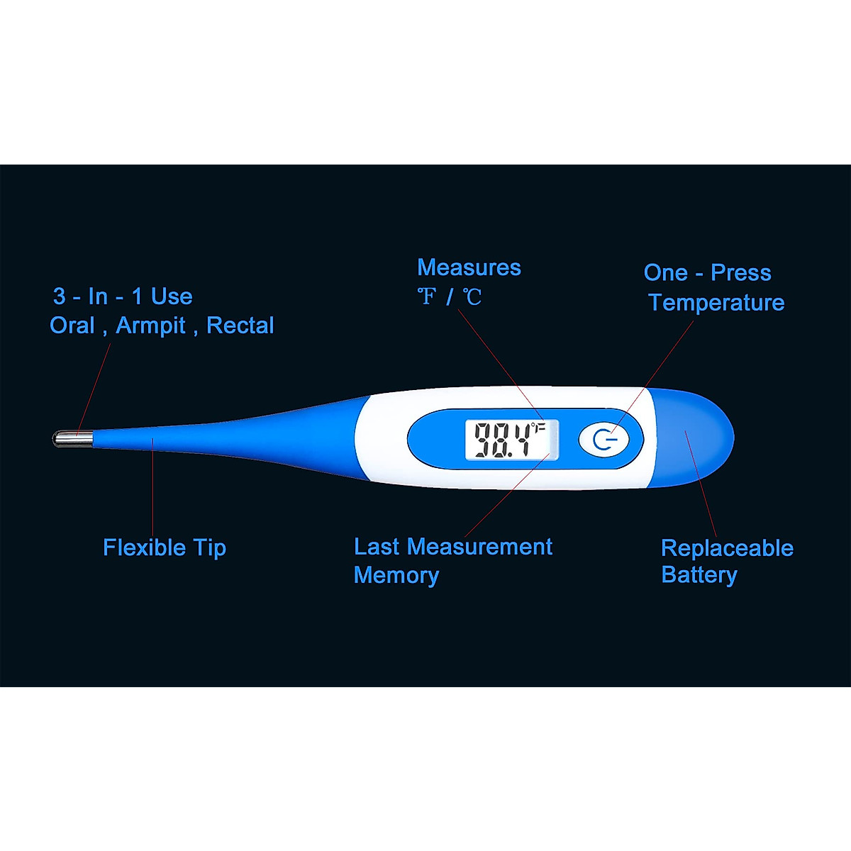 BESTWYA Oral Thermometer, Digital Thermometer for Fever (A, Pack of 4)