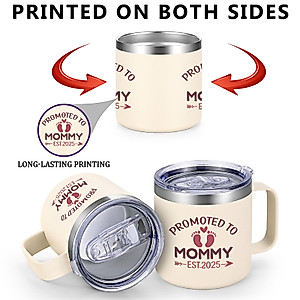 GINGPROUS 2025 New Mom Gifts, Promoted To Mommy Est 2025 Insulated Stainless Steel Coffee Mug, Mothers Day Gifts for New Mom To Be First Time Mama New Mother Mommy Pregnancy Baby Shower, 14oz