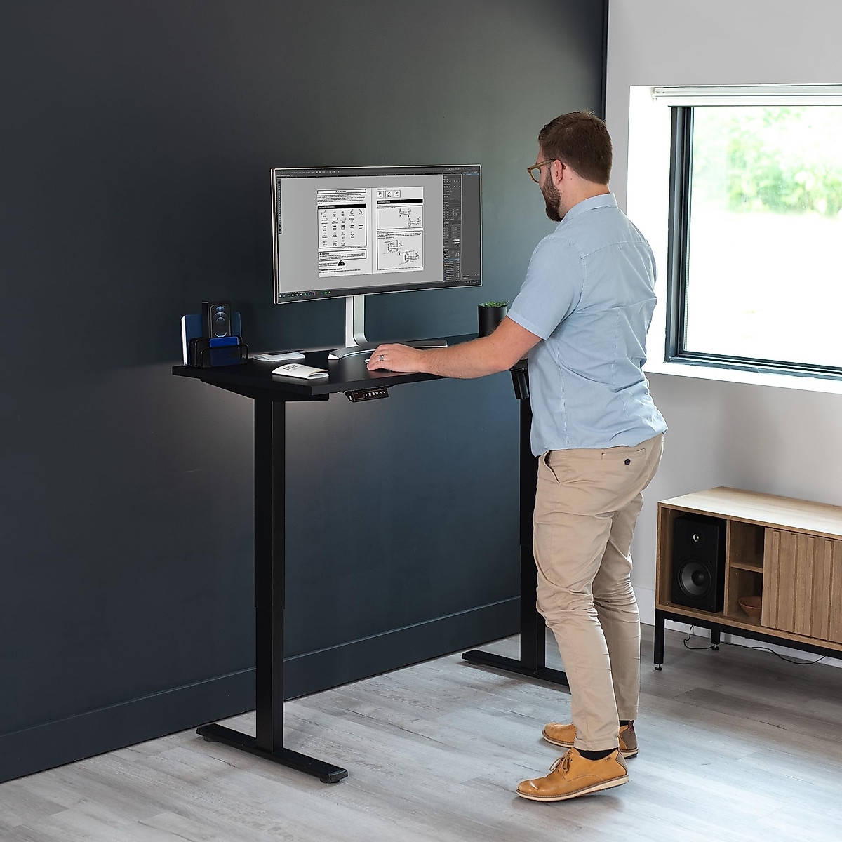 VIVO Electric Square Corner 55 x 24 inch Height Adjustable Memory Control Stand Up Desk, Black Solid Top, Black Frame, Standing Workstation, 1B-S Series, DESK-KIT-1B55S-B