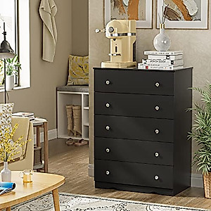 YESHOMY Modern Dresser with 5 Drawers, Wide Chest Storage Tower and Clothes Organizer Unit for Bedroom, Living Room, Hallway, Dormitory, Black