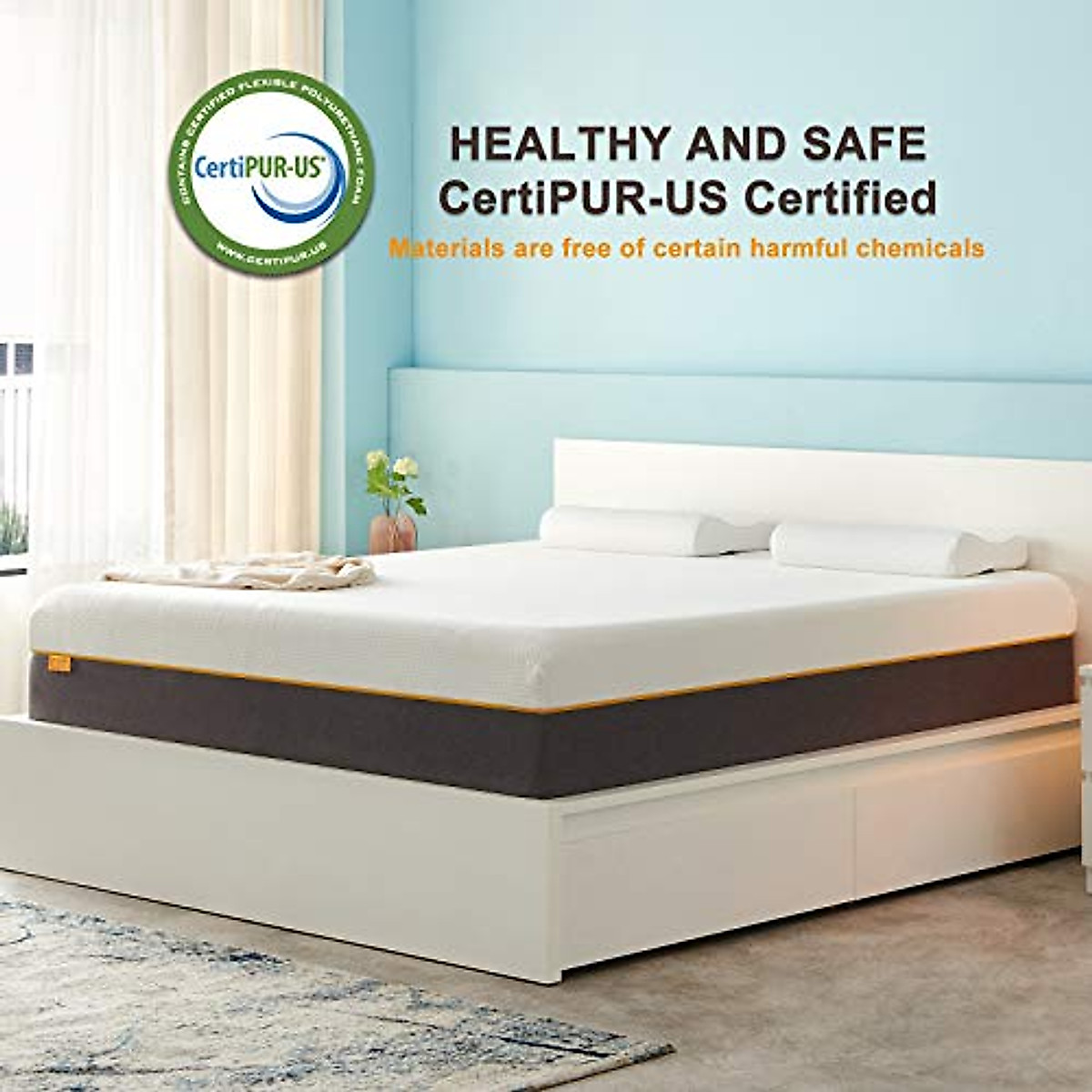 OYT 12" King Size Mattress and King Size Pillow 2-Pack, Gel Memory Foam Twin Bed Mattress in a Box and Cooling Shredded Memory Foam Pillows with CertiPUR-US Certified Foam for Sleep Supportive