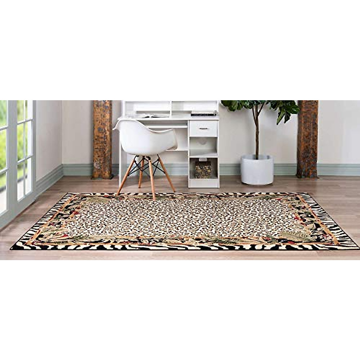 Unique Loom Wildlife Collection Animal Inspired with Cheetah Bordered Design Area Rug, 7 ft x 10 ft, Ivory/Black