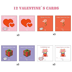 JoFAN 12 Pack Mini Valentines Fidget Sensory Simple Pop Toys with Cards for Kids School Class Classroom Valentines Day Cards It Gifts Prizes Party Favors