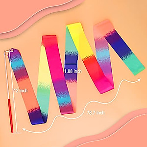 FEQO 25 Pack Dance Ribbon Streamers 78.7 Inch Ribbon Streamer Wand on Stick Coloful Ribbons Gymnastics Baton Streamer Twirling Ribbons for Dance Kids Party Favors