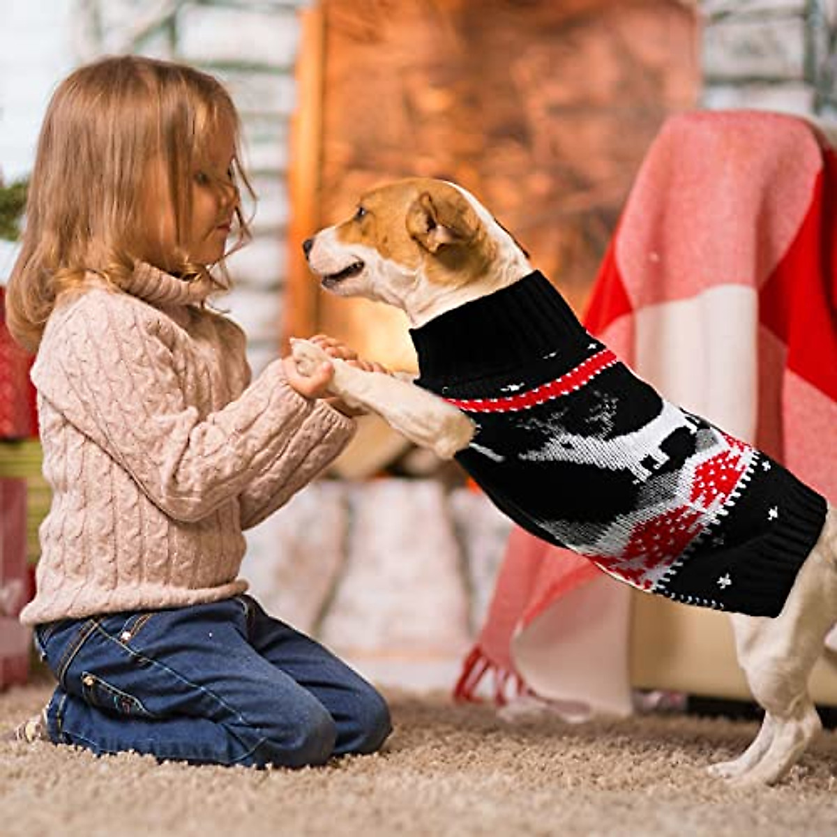 4 Pieces Dog Christmas Sweater Warm Knit Dog Sweater Turtleneck Cute Soft Dog Sweater Costume Reindeer Snowflake Dog Christmas Outfit Cold Weather Pet Christmas Clothes for Dog Puppy (Small)