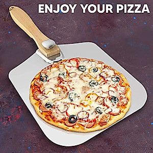 Kitchenware Hero Pizza Peel Aluminum Metal Pizza Paddle With Long Wood Handle,Easy Storage Pizza Shovel For Pizza, Baking, Bread Silver 1214 inch2, 12x14x2