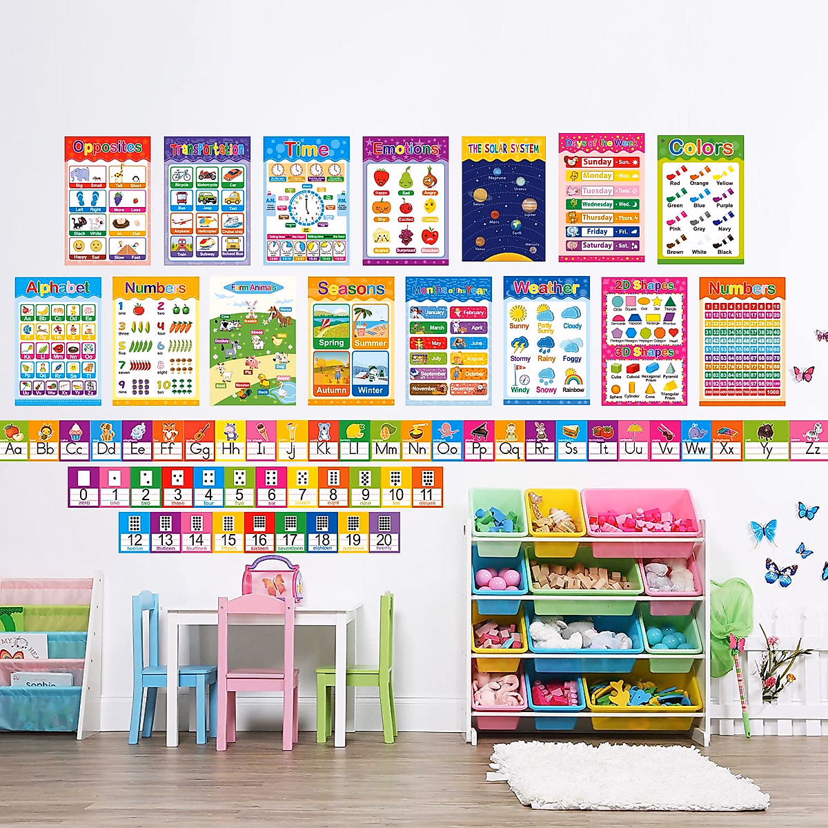 Alphabet Line Bulletin Board Set ABC Number 0-20 Wall Decorations for Pre-School Kindergarten Elementary Classroom Nursery Homeschool